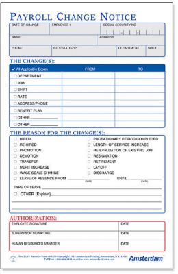 Printable Payroll Change Form