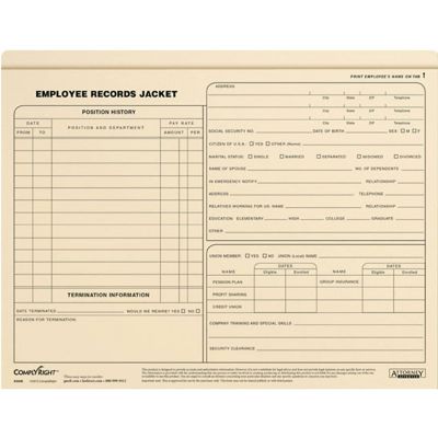 Employee Records Jacket Letter Size Pack Of 25 | Amsterdam Printing
