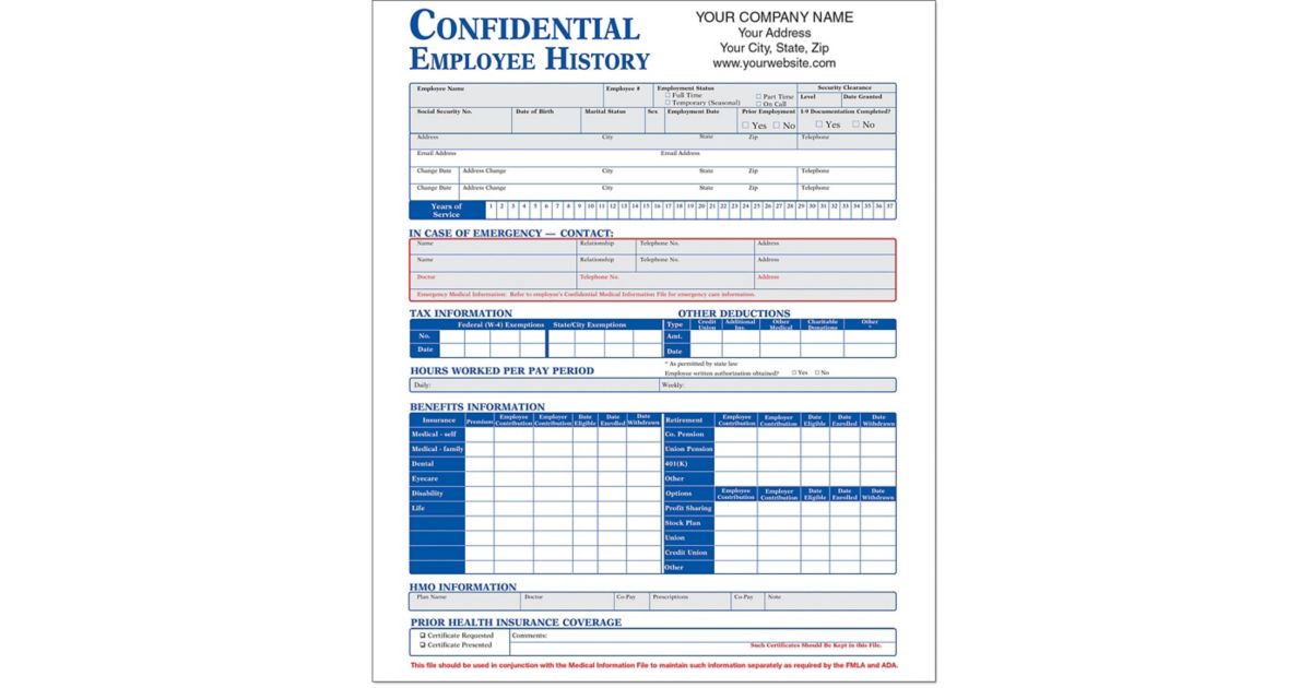 Employee History Folder Imprinted (Packs) 25/Pack | Amsterdam Printing