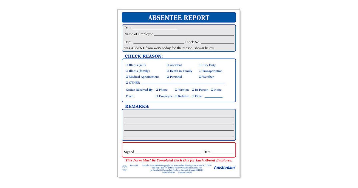 Absentee Report Pads | Amsterdam Printing