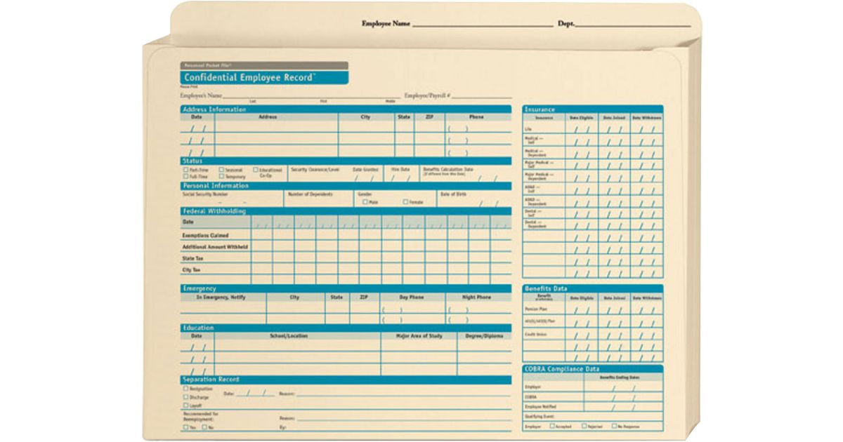 Personnel Pocket File? Folder Expanded Pack Of 25 | Amsterdam Printing