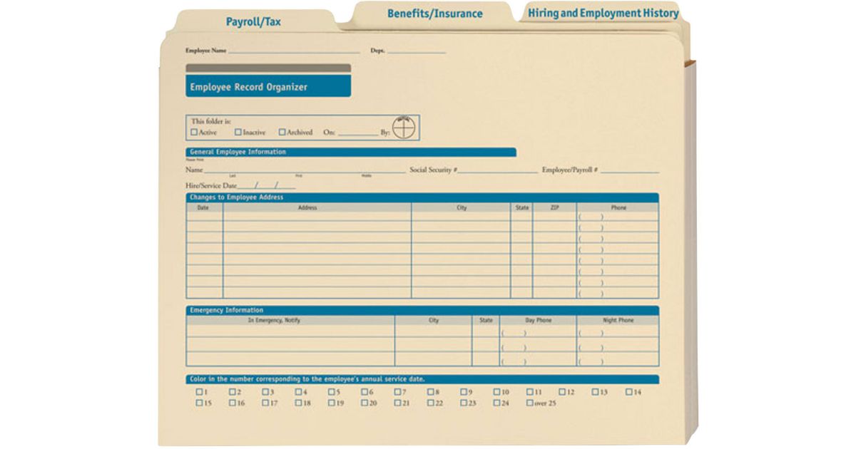 Employee Record Organizer & 3 Folders Pack Of 25 | Amsterdam Printing